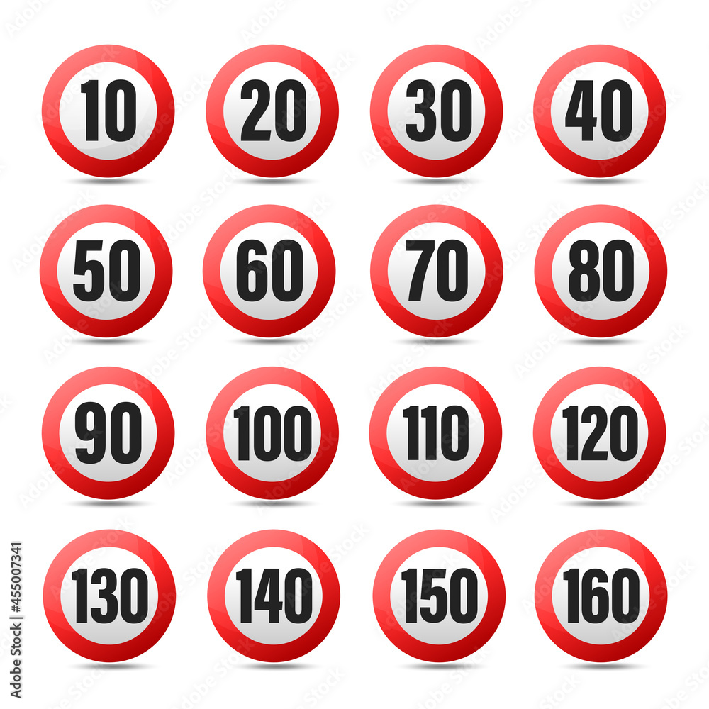 Vector high quality flat style collection set of generic speed limit ...