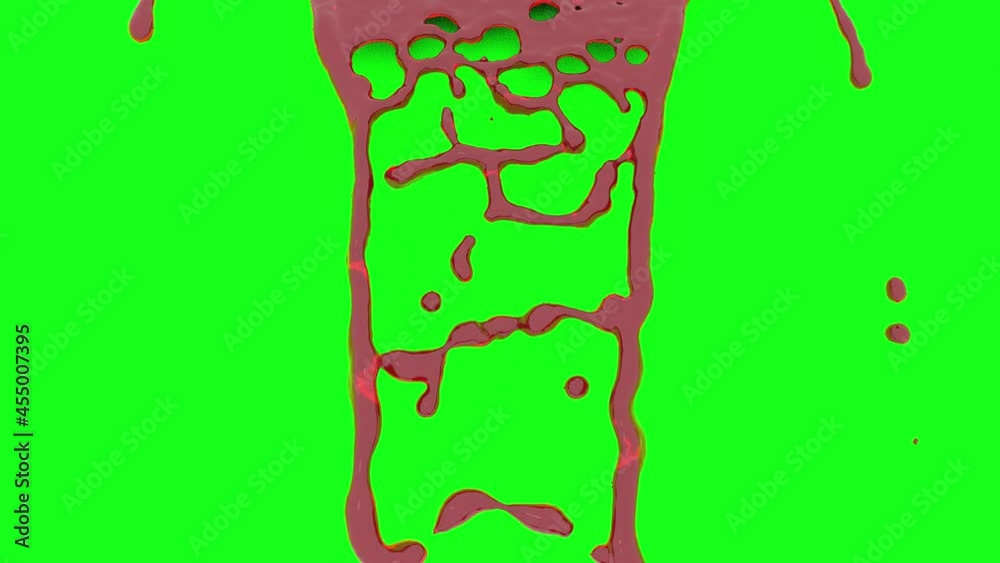 Blood dripping and spilling on green screen chroma key background. A ...