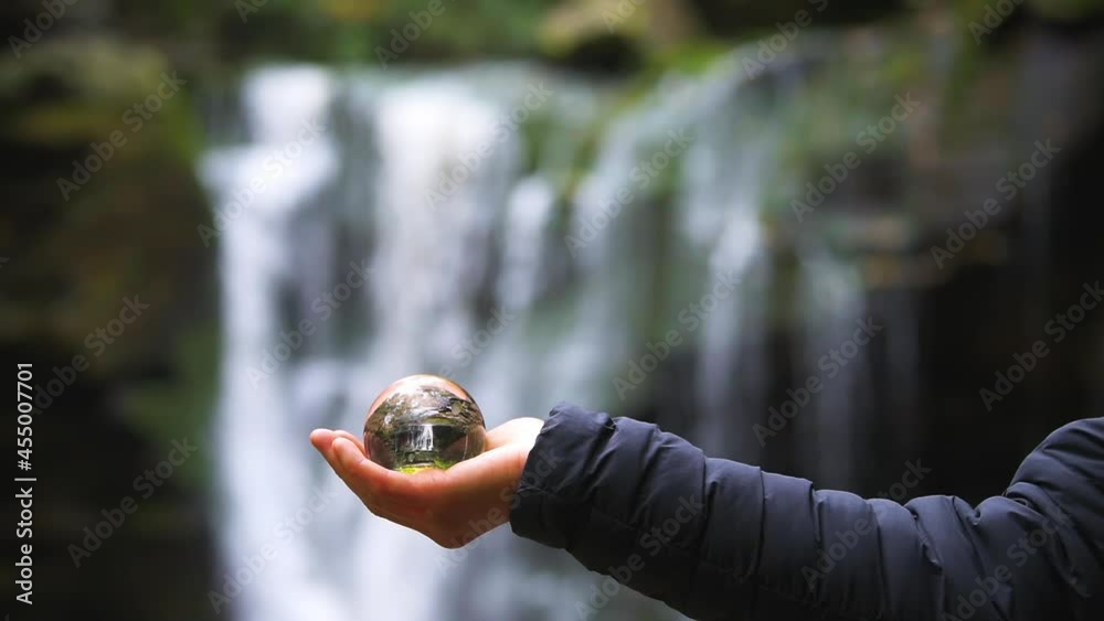 Blackwater Falls famous Elakala waterfall closeup of hand holding ...
