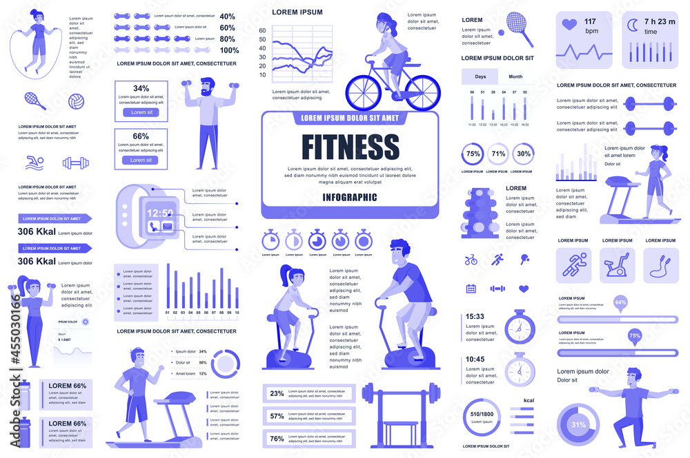 Bundle fitness and sports infographic UI, UX, KIT elements. Different ...