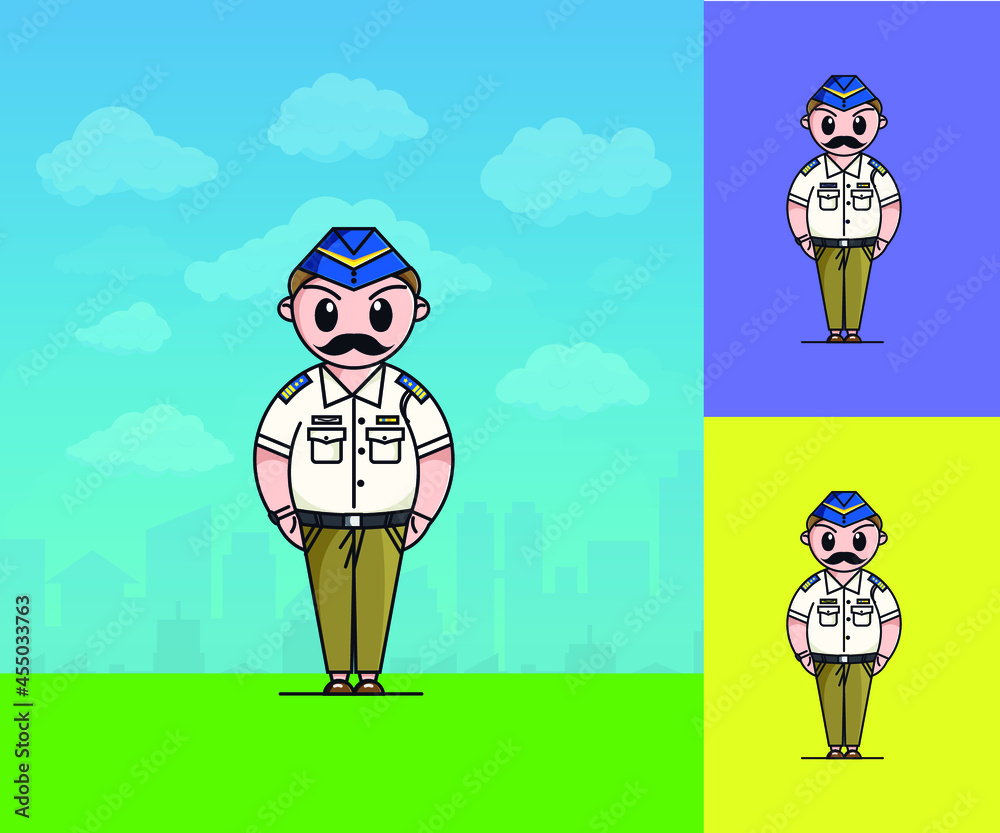 Indian traffic police officer standing on road illustration Stock ...
