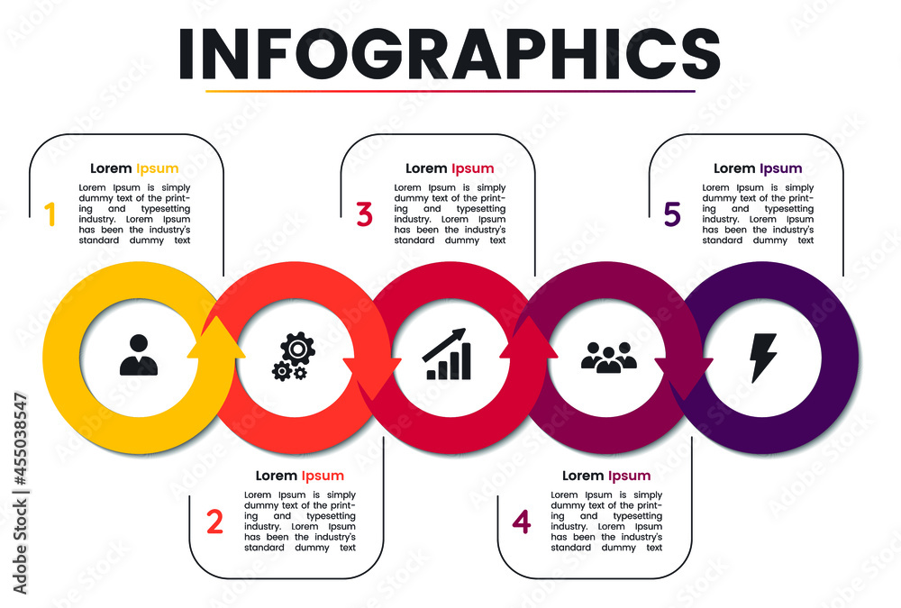 Business infographic colorful design with five steps process. Vector ...