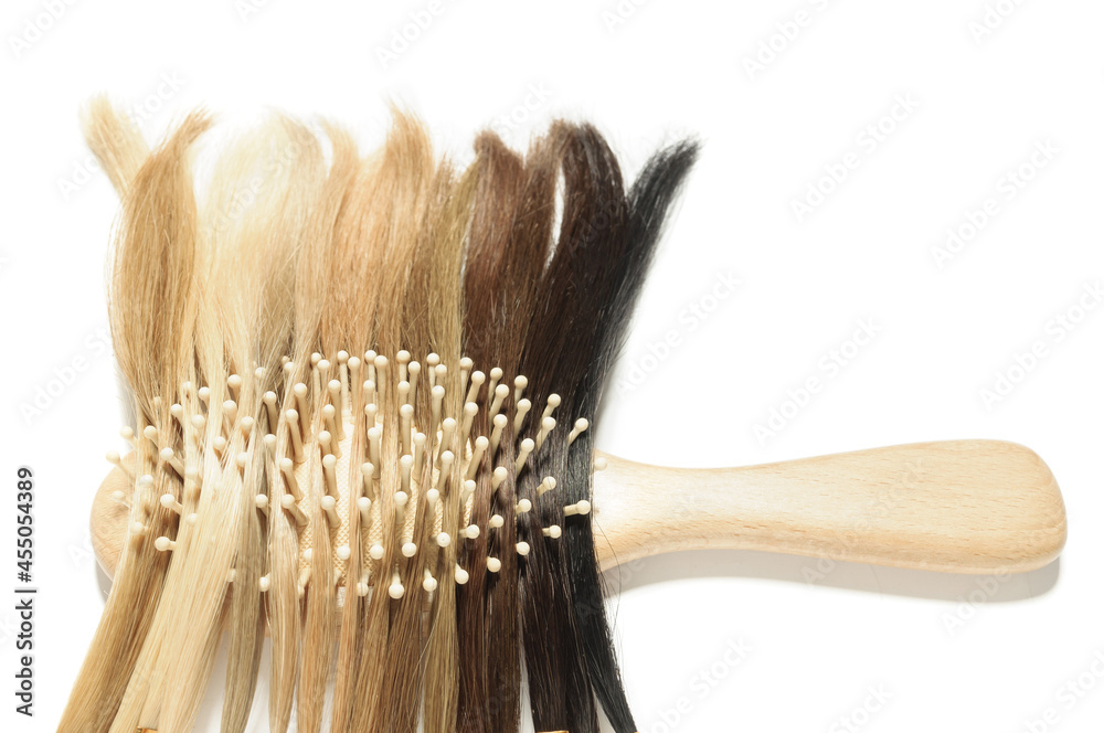 closeup of hair base color palette, hair samples chart, make of human ...