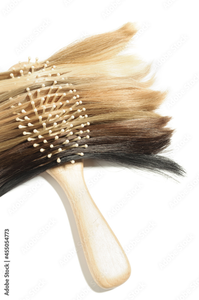 closeup of hair base color palette, hair samples chart, make of human ...