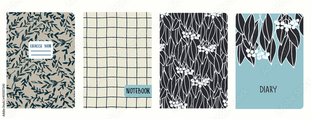 Cover page templates based on patterns with hand drawn branches, leaves ...