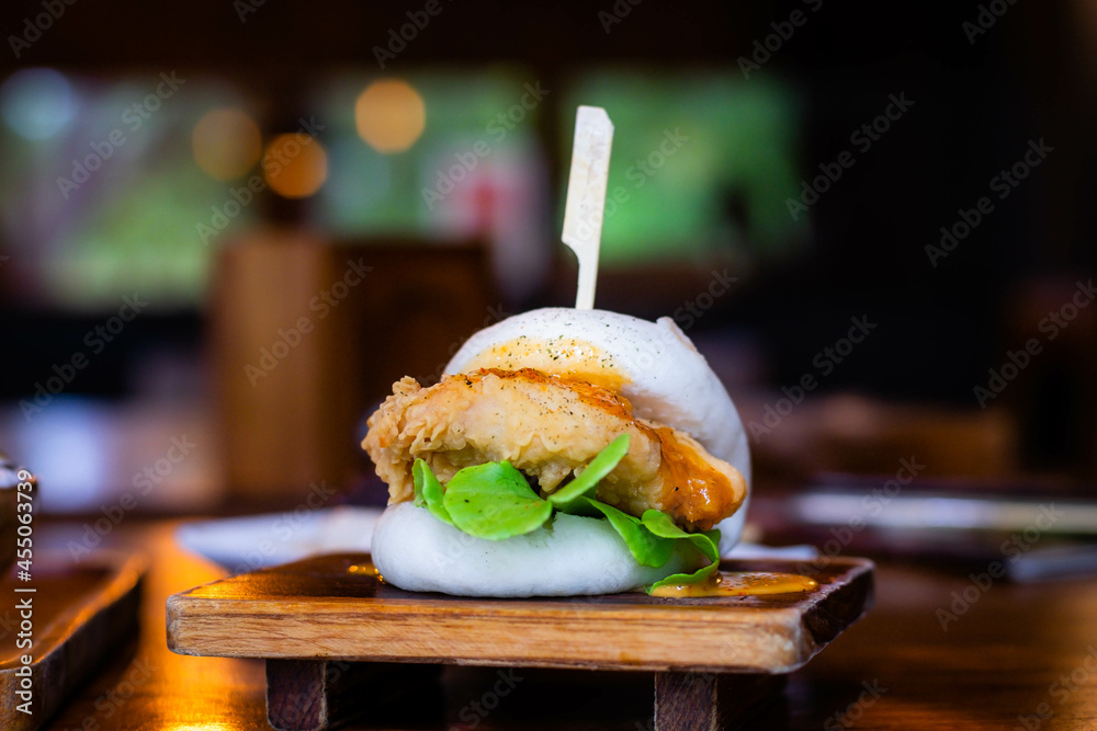 Selective focus Hirata Buns.Japanese traditonal food. Asian cuisine ...