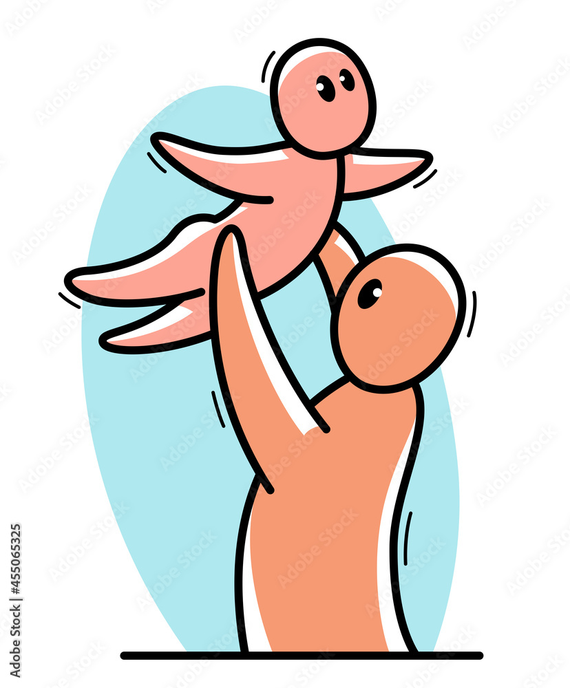 Father and child funny cartoon people vector flat style illustration ...