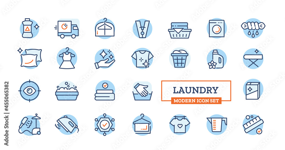 Vector laundry icons with pictogram of hand washing, dress, iron ...
