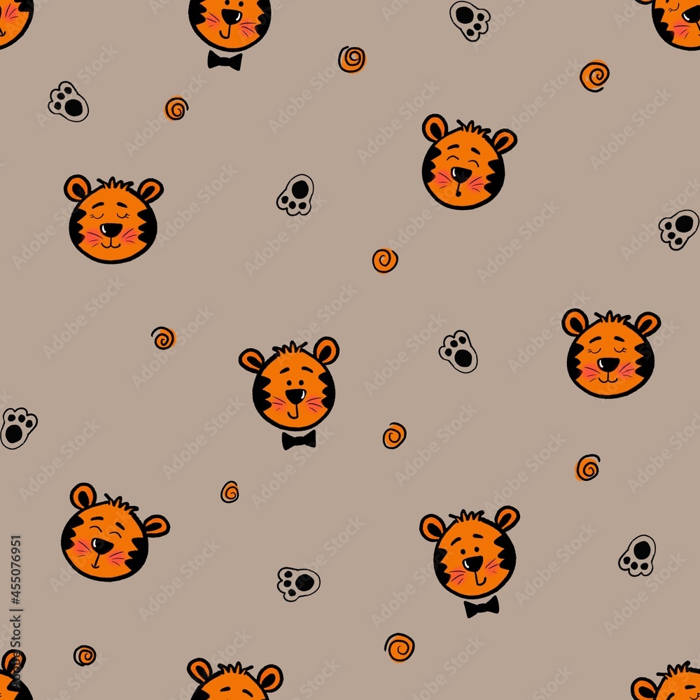 Seamless pattern with cute tiger cubs. Design for children's clothing ...