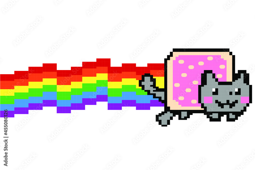 Space cat and rainbow vector meme isolated on white background ...