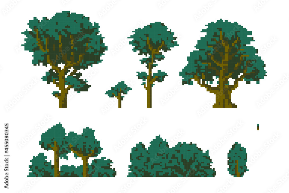 pixel art trees vector for games Stock Vector | Adobe Stock