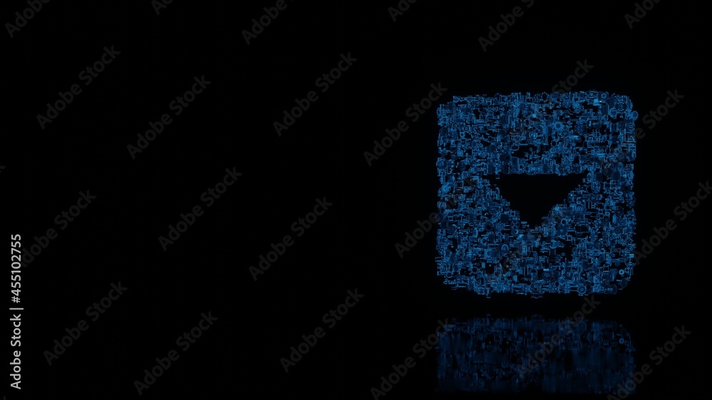 3d rendering mechanical parts in shape of symbol of caret square down ...