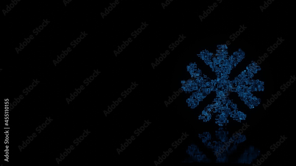 3d rendering mechanical parts in shape of symbol of snowflake isolated ...