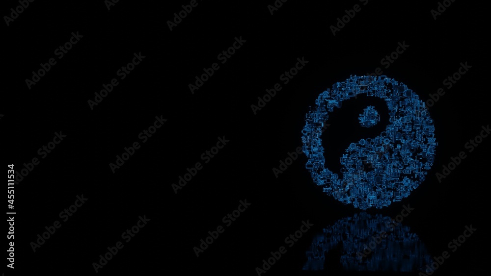 3d rendering mechanical parts in shape of symbol of yin yang isolated ...