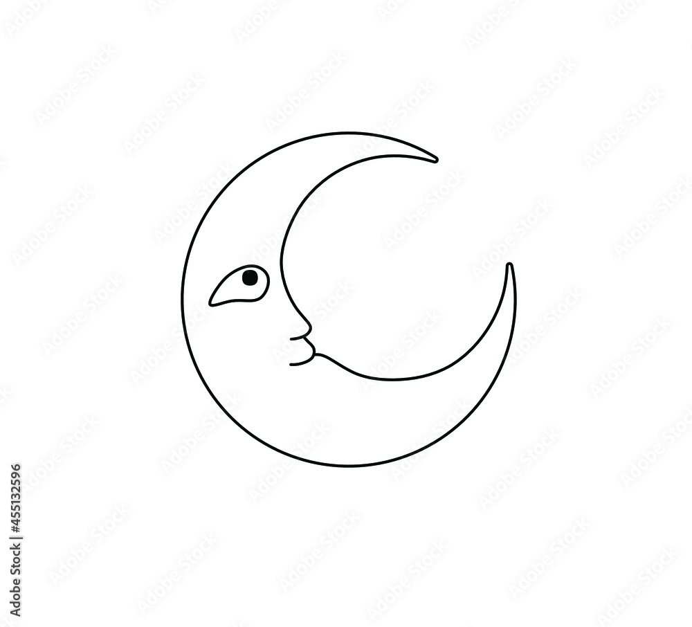 Vector isolated one single fairy tale cartoon crescent moon with eyes ...