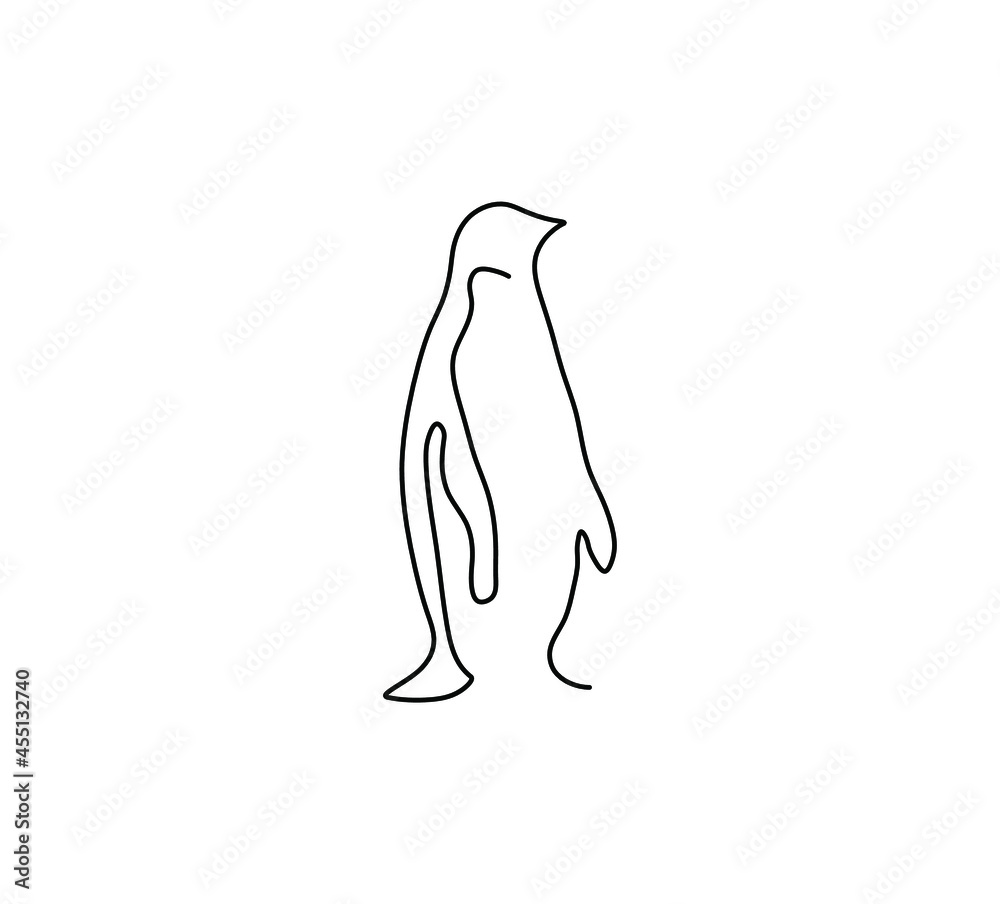 Vector isolated penguin one line single line drawing. Simple minimal ...