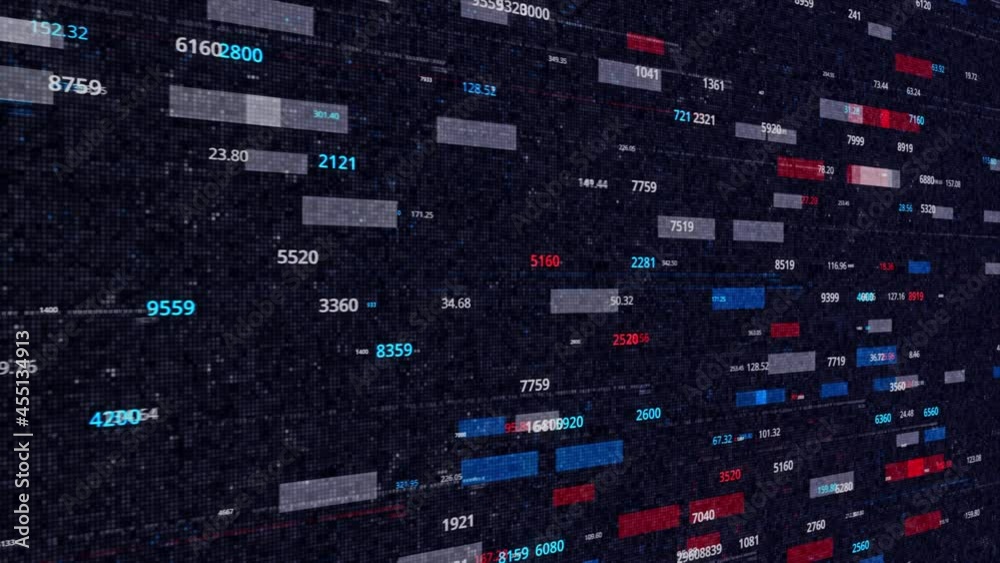 Animation with stream of numbers in matrix space. Motion. Numerical ...