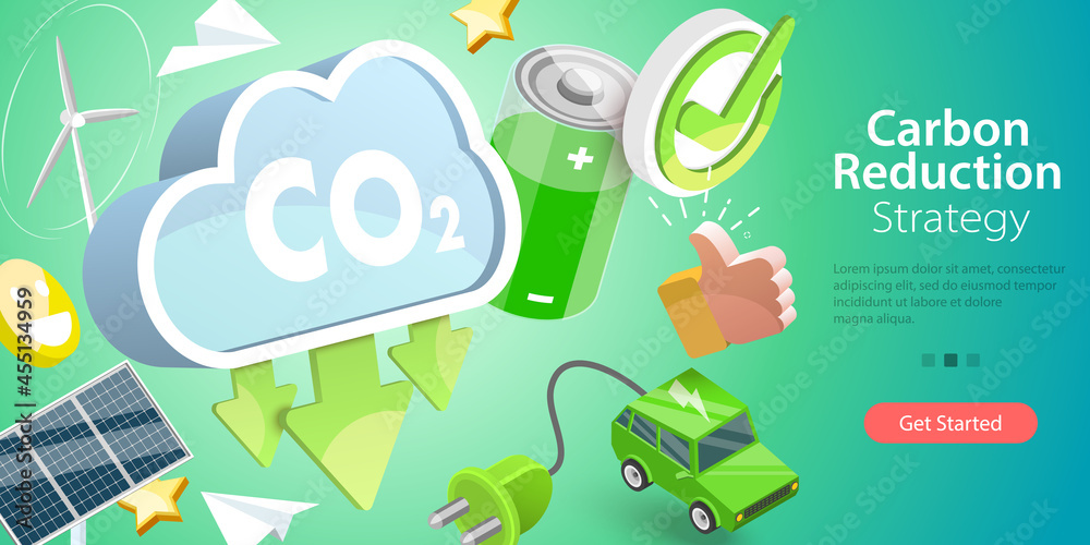 3D Vector Conceptual Illustration of Carbon Reduction Strategy ...