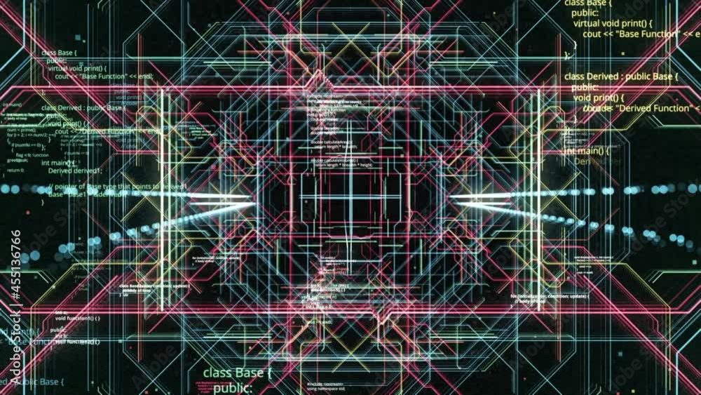 3D networks moving in computer space. Motion. Hypnotic pattern with ...