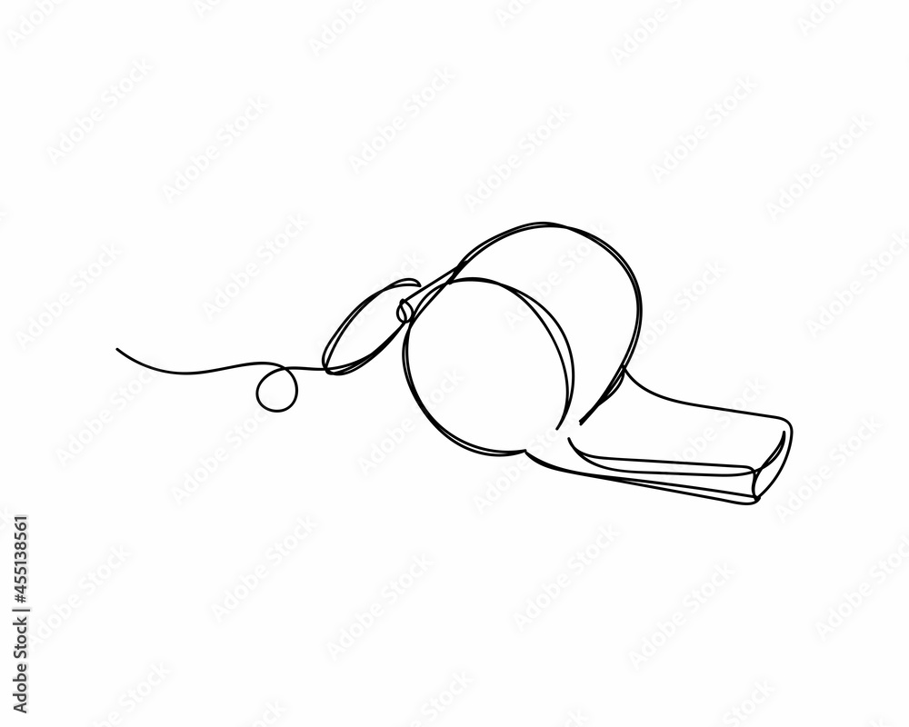 Continuous one line drawing of sport whistle icon in silhouette on a ...