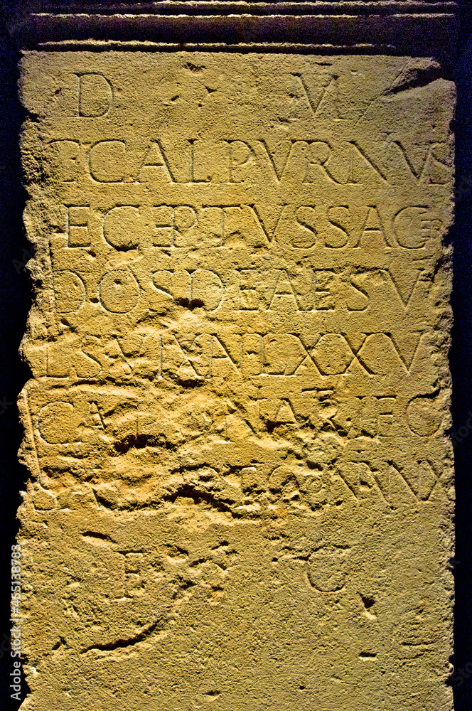 Latin epitaph of Gaius Calpurnius, a priest of Sulis at Bath, who died ...
