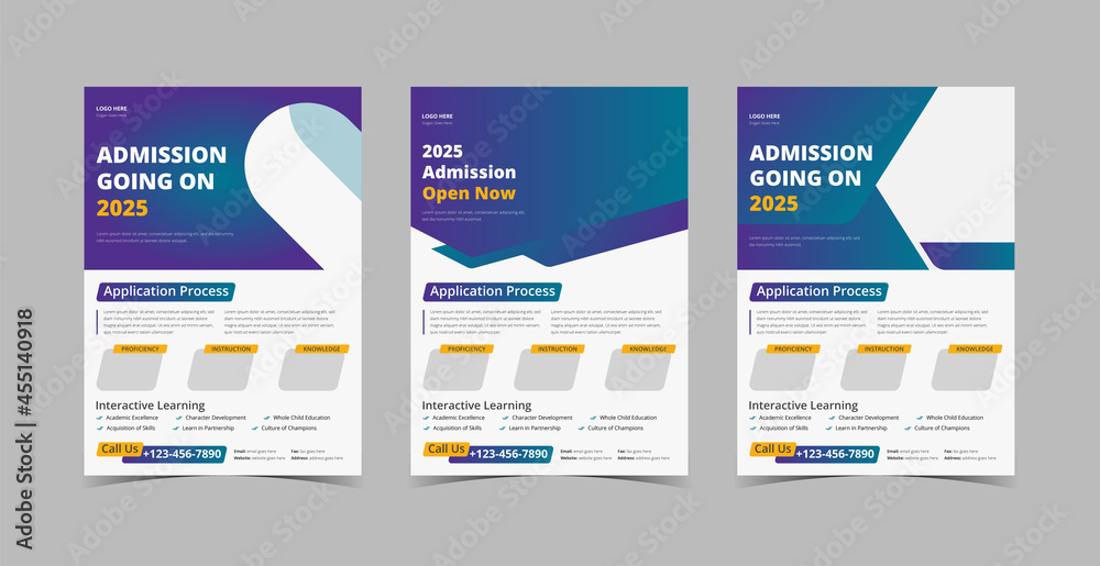 Vetor de School admission flyer design bundle. Admission going on ...