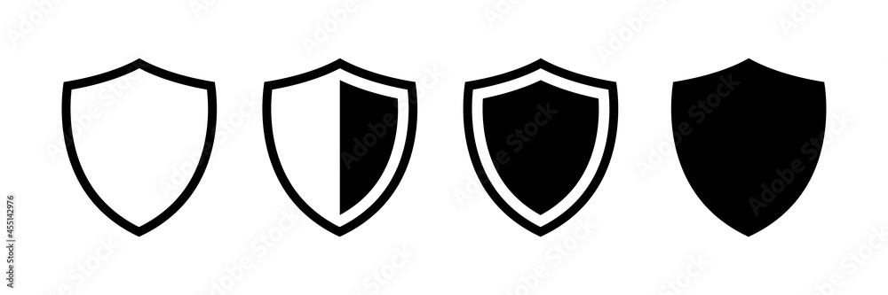 Shield icon set. Shielding symbols. Guard black pictograms. Security ...