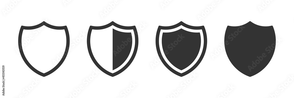 Shield icon set. Shielding symbols. Guard black pictograms. Security ...