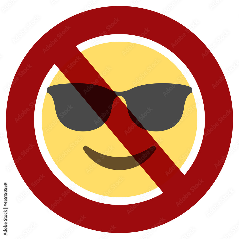 prohibition sign against cool face emoji on white background,vector ...