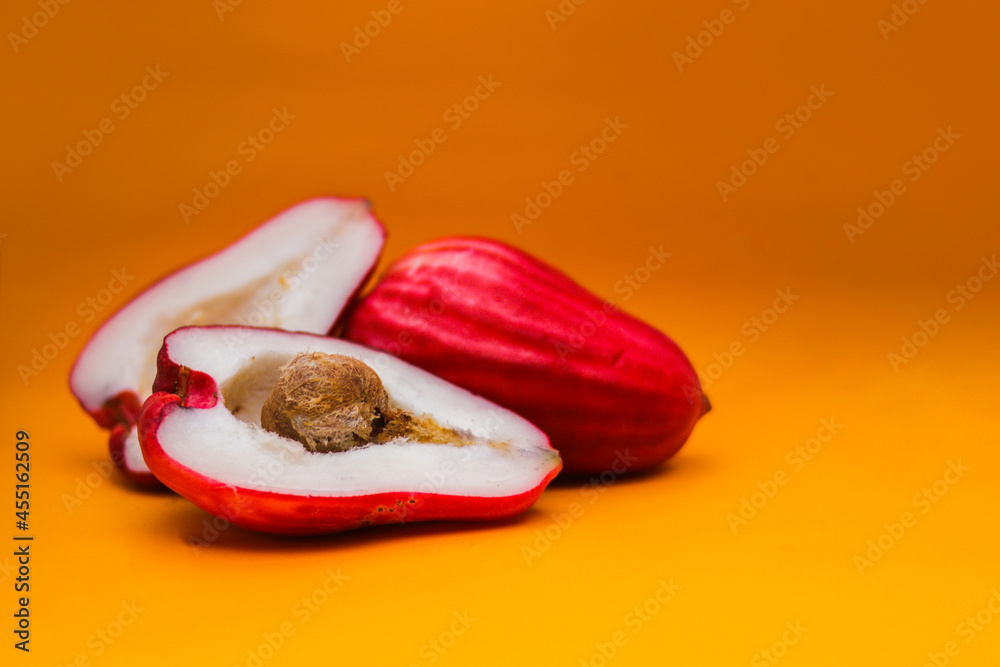 Jambu Bol or Jambu Jamaica isolated on orange background also known as ...