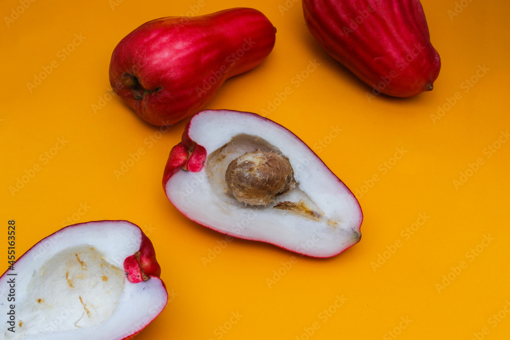 Jambu Bol or Jambu Jamaica isolated on orange background also known as ...