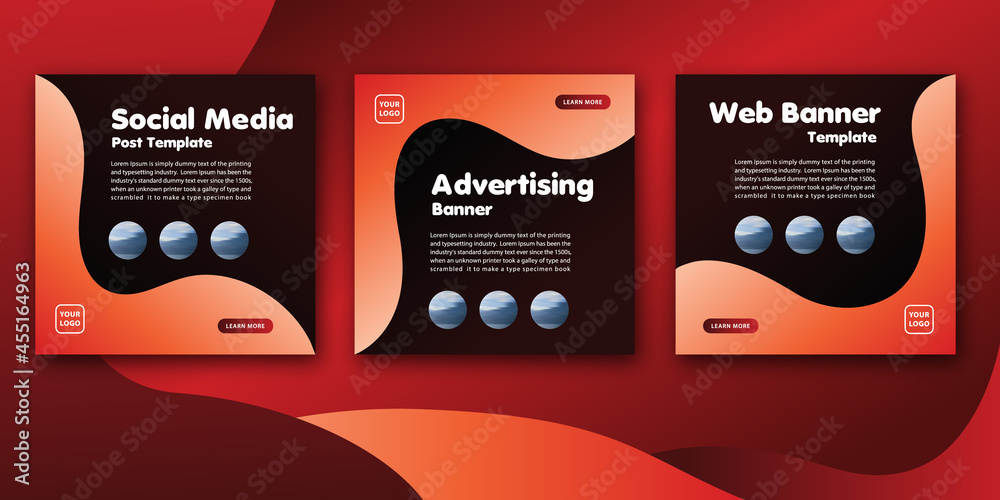 Square banner template set for ads with a red color background ...