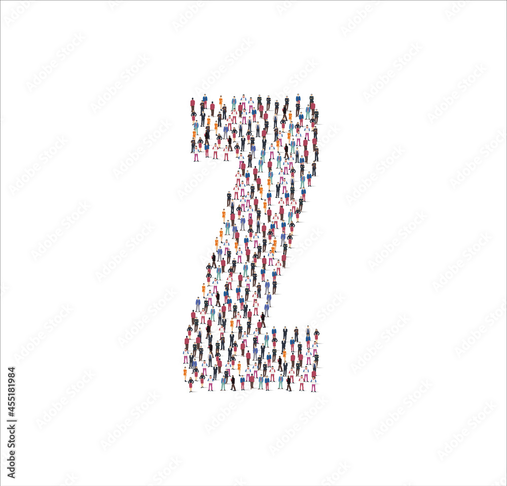 Large group of people illustration flat. forming the Z symbol on white ...