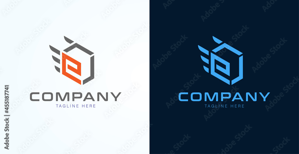 Initial E Box Logo. Letter E Box with wings combination usable for ...