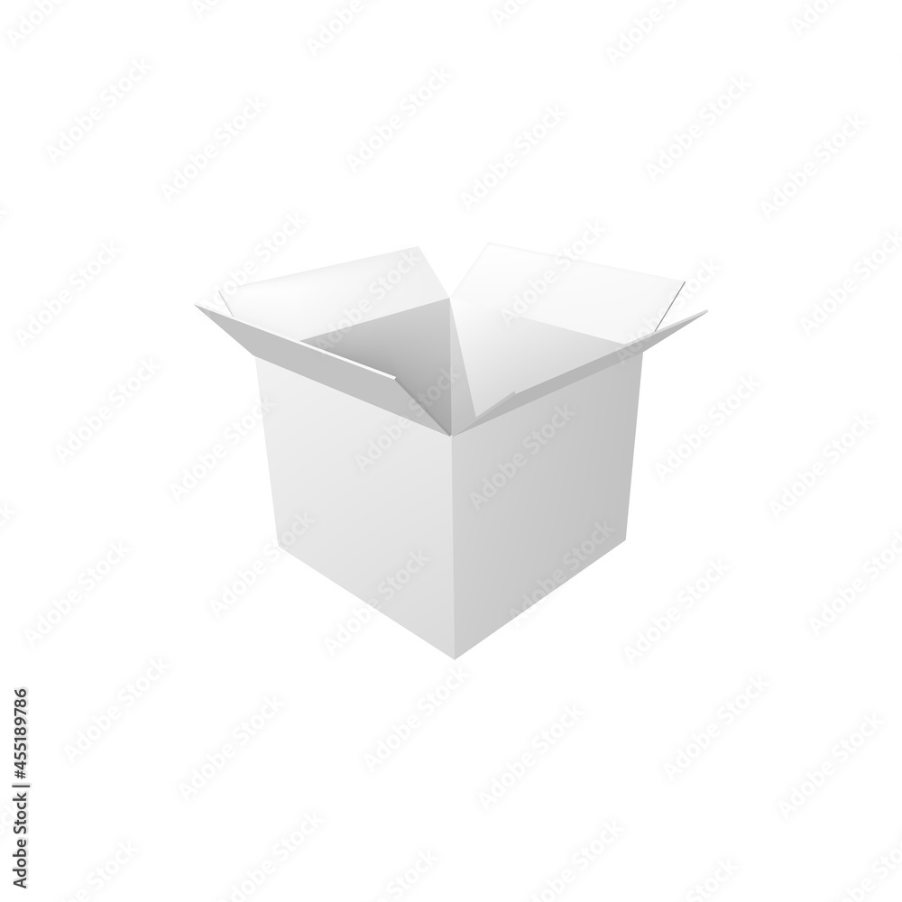 Box realistic 3d mockup, isolated vector open white package angle view ...