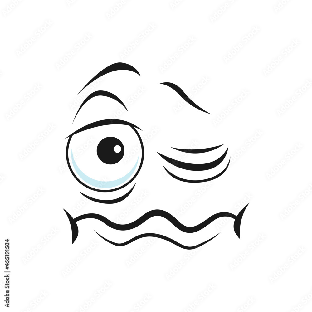 Cartoon face vector funny sleepy facial emoji with unhappy closed and ...