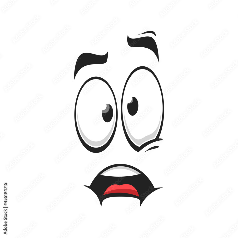 Cartoon face vector icon, surprised, frightened or worry emoji, scared ...
