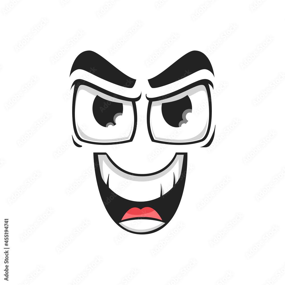 Cartoon face vector gloat laugh emoji with angry eyes and laughing ...