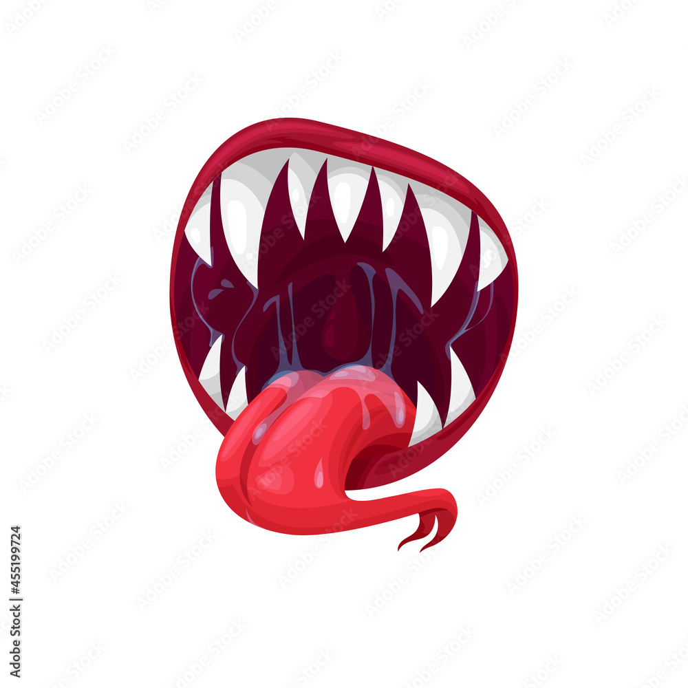Monster mouth vector icon, creepy jaws with forked long tongue and ...