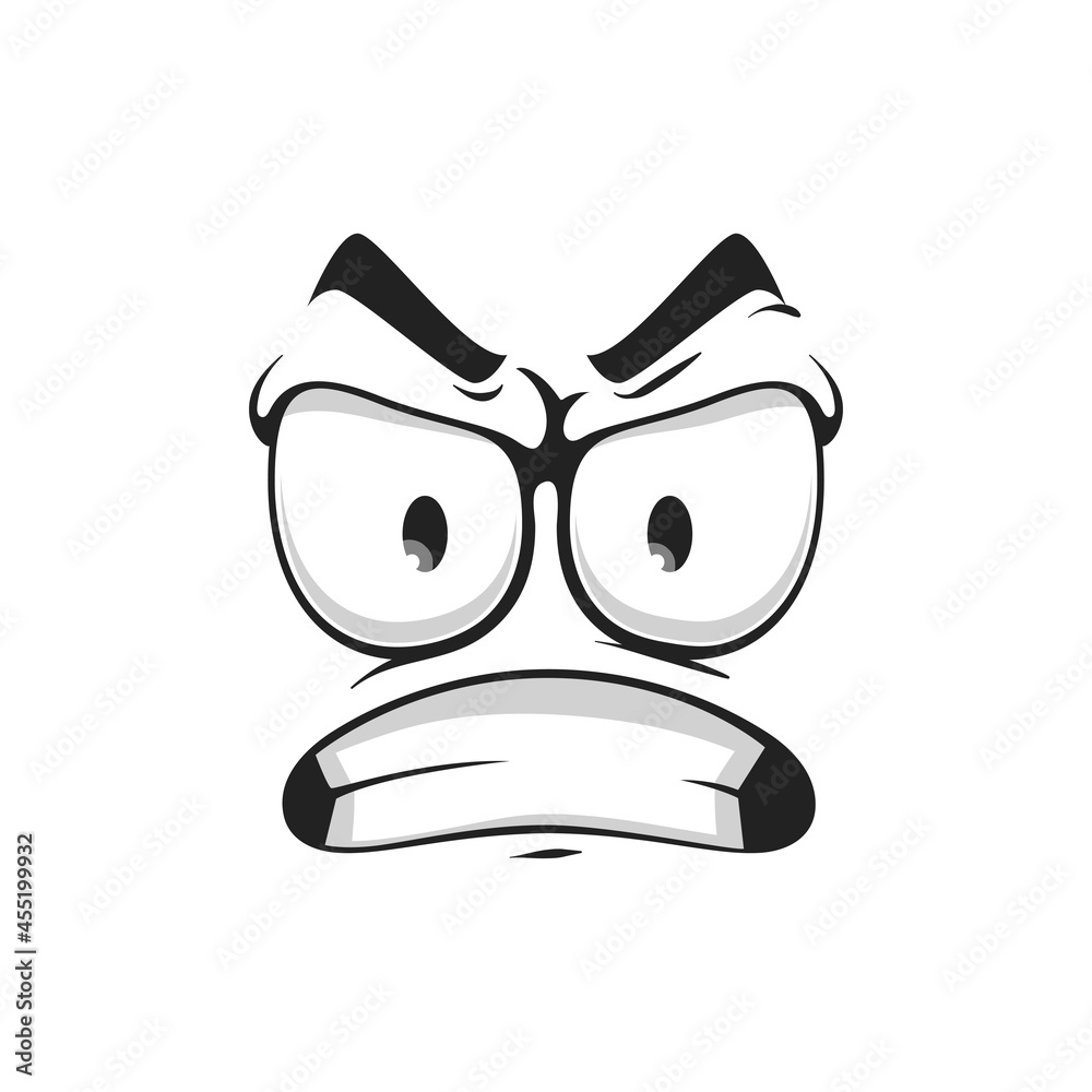 Grumpy sullen emoji, ireful or rageful smiley facial emotion isolated ...