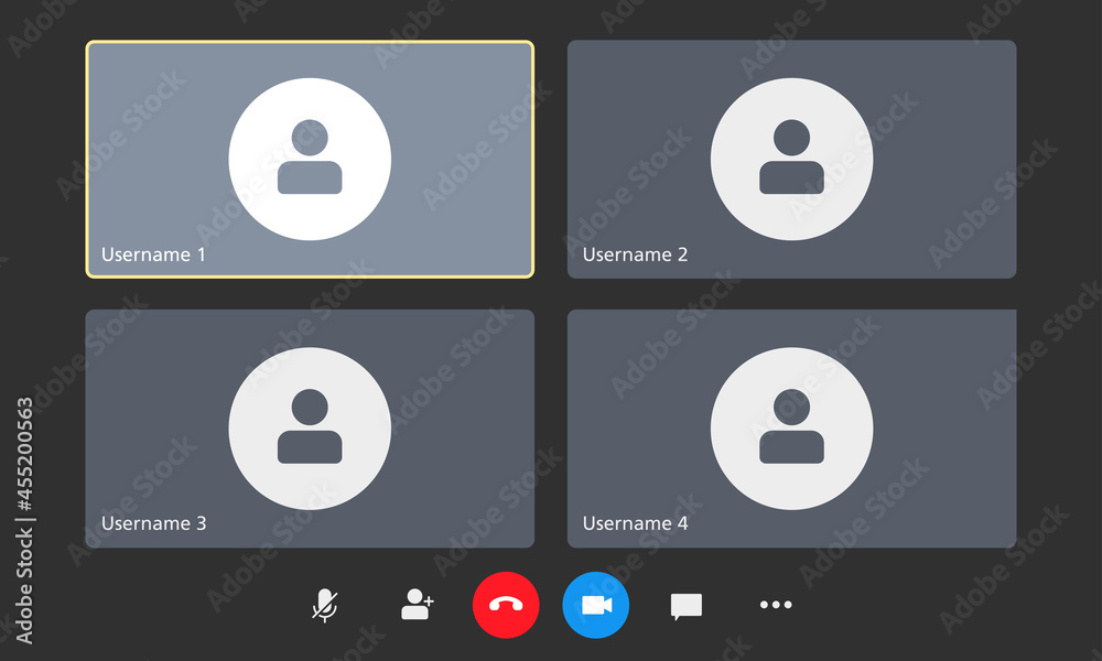 Flat vector illustration of video conference ui mockup. Group video ...