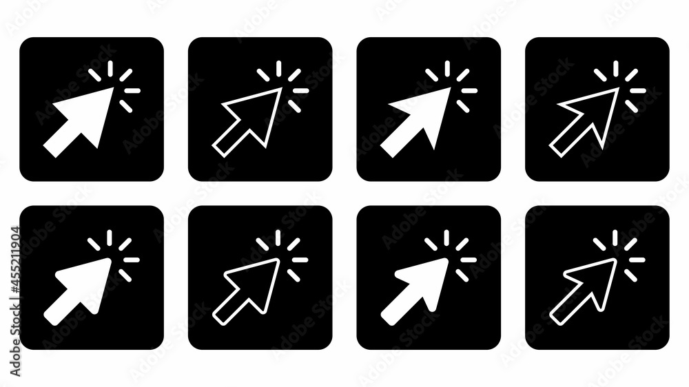 cursor click icon set, cursor click vector set illustrations Stock ...