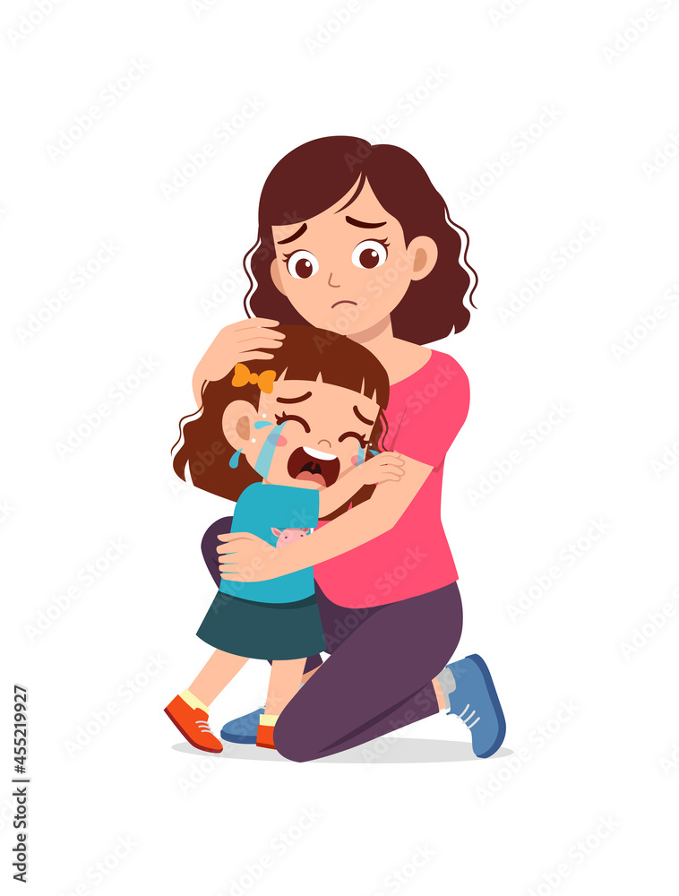 young mother hug crying little girl and try to comfort Stock Vector ...