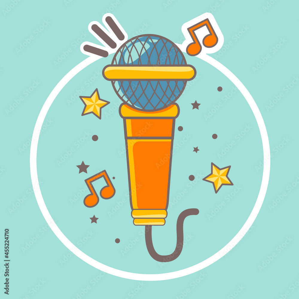 vector illustration. sticker, microphone, icon, subject Notes and music ...