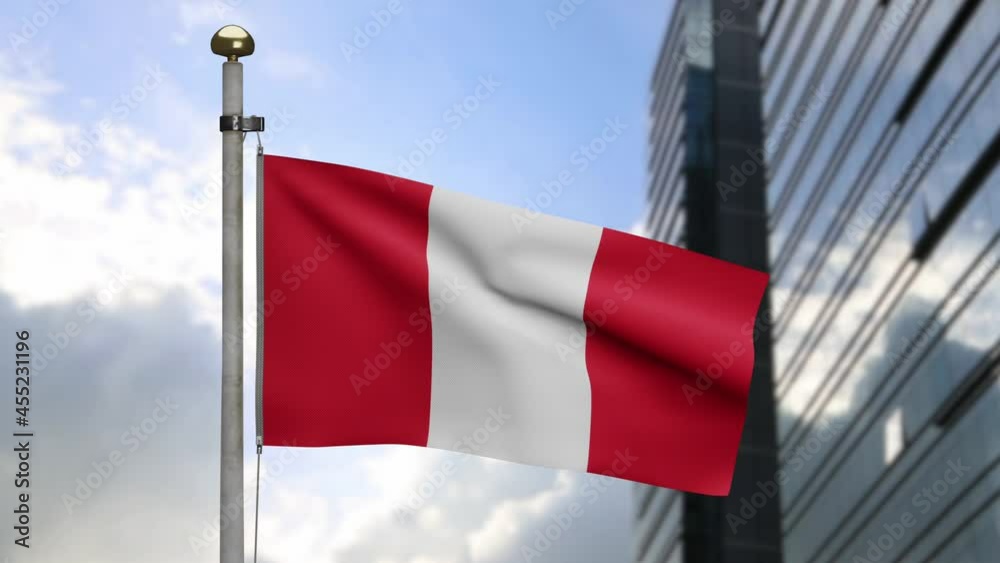 Stockvideo 3D, Peruvian flag waving on wind with modern skyscraper city ...