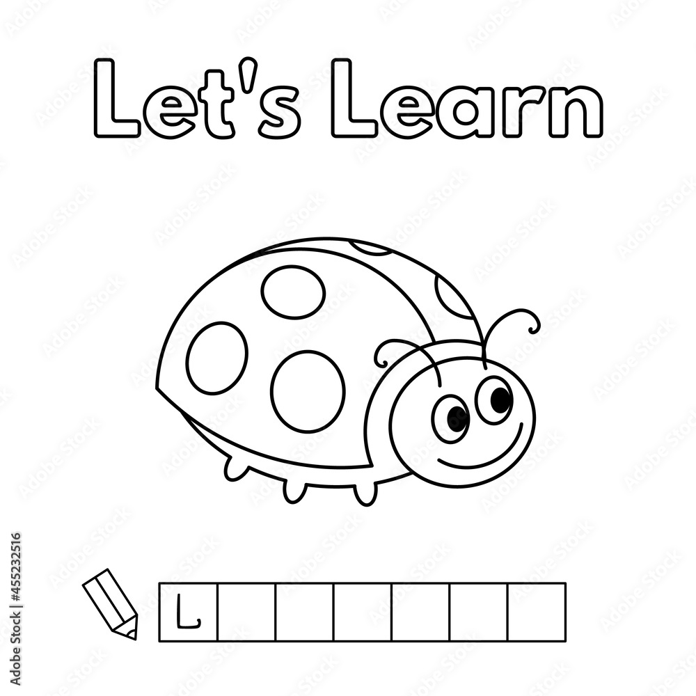 Cartoon ladybug learning game for small children - color and write the ...