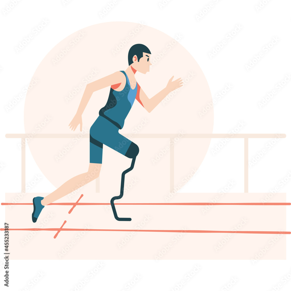 Flat vector illustration in cartoon style, man handicap runner Stock ...