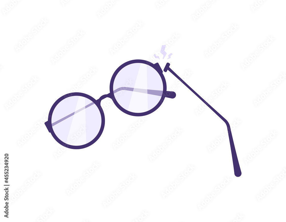 Illustration Of A Broken Eyeglass On The Hinge Broken Glasses At The End Pieces Spectacle