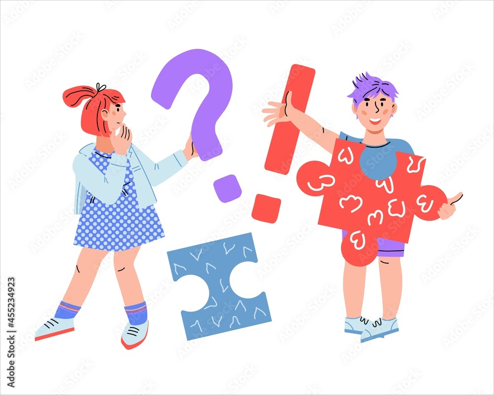 Children asking and getting answers. Confused girl having question and ...