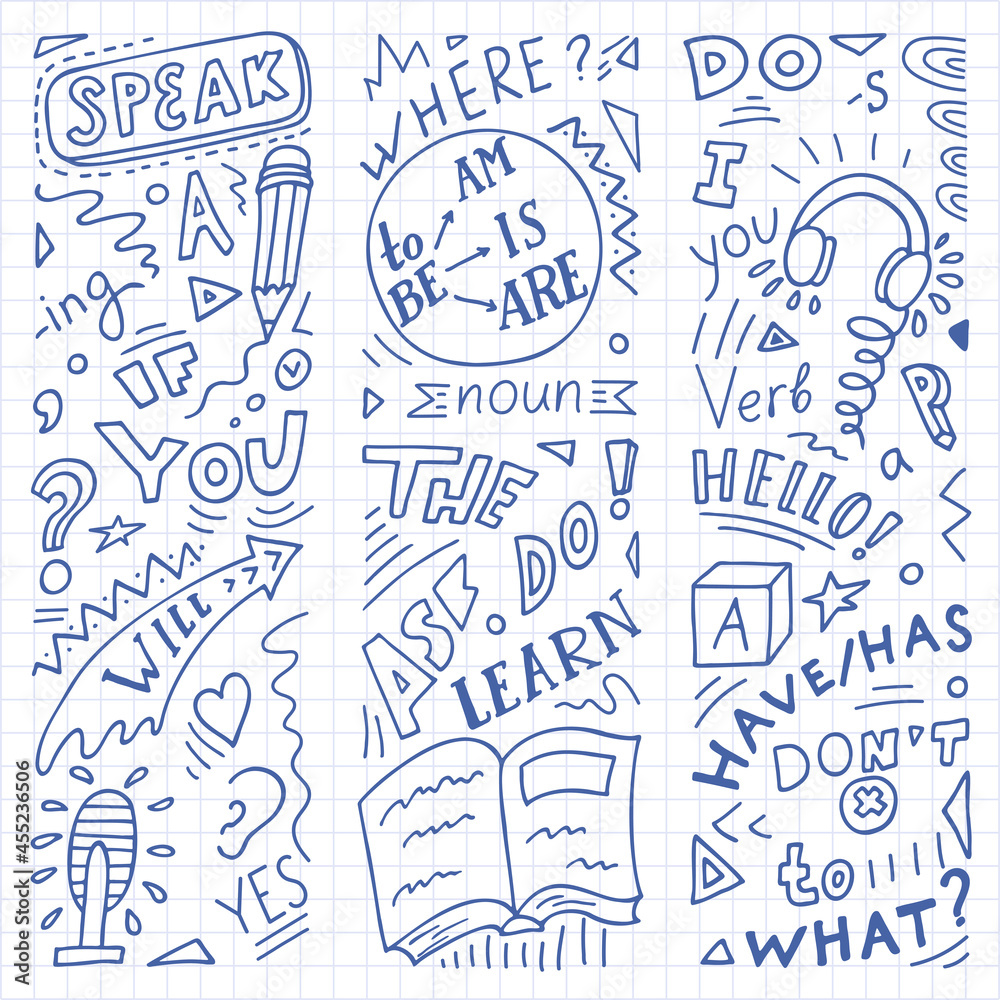English. Hand drawn doodle. English language education concept. Stock ...